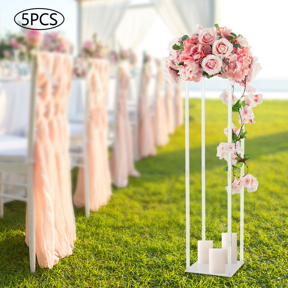 5Pc Acrylic Floor Vase Column Clear Flower Stand Geometric Centerpieces ...