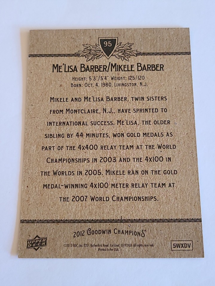 2012 Me'Lisa & Mikele Barber Upper Deck Goodwin Champions #95 | eBay