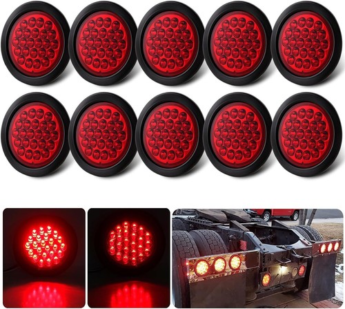 10Pcs 4" Inch Round Red LED Trailer Tail Lights 24 LED 4" Round LED ...