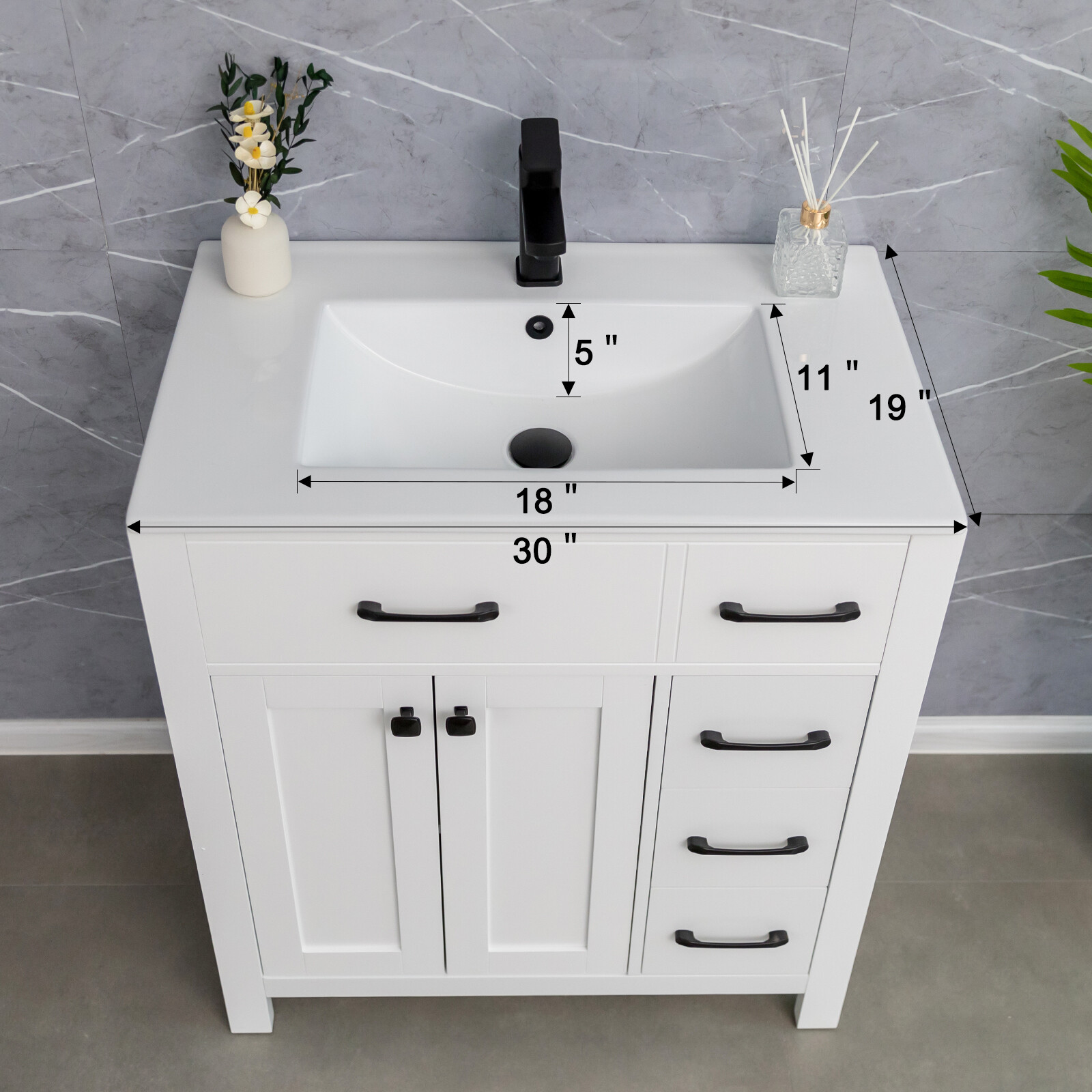 30"/36" Bathroom Vanity Cabinet Set with Drop in Ceramic Vessel Sink ...