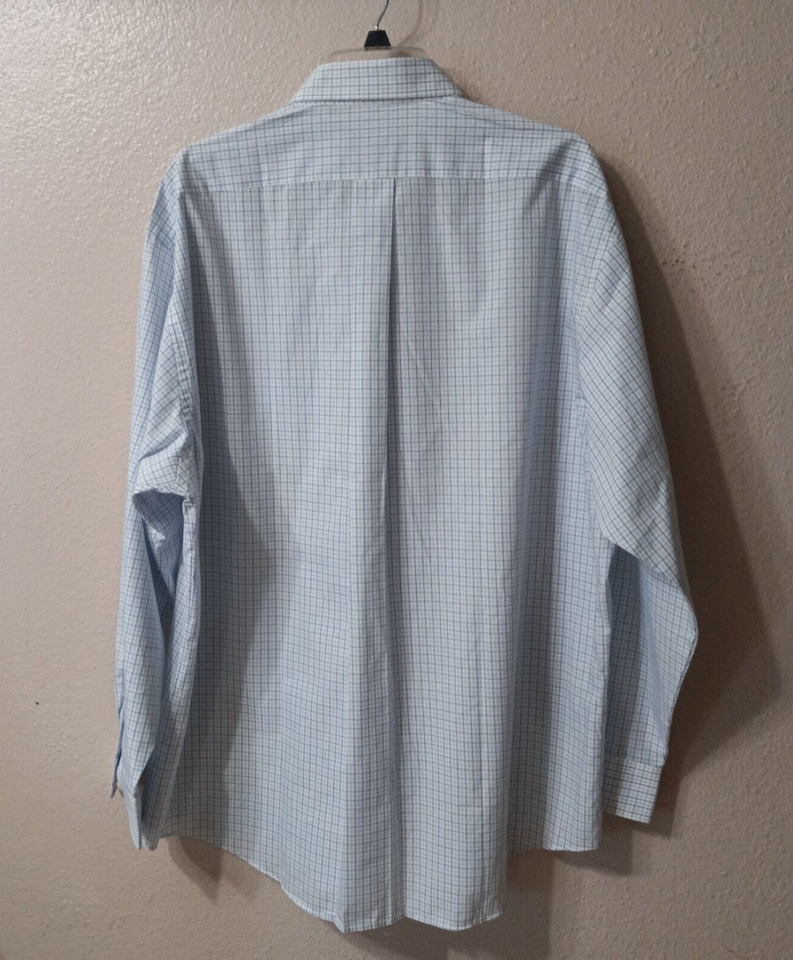 SAVILE ROW Button Shirt Men 18 34/35 Easy Care Long Sleeve Plaid White ...