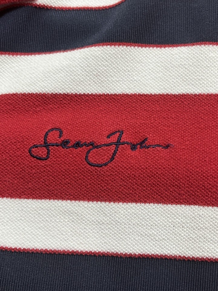 Sean John Signature Striped Polo Men’s XL Red/White/Blue Short Sleeve ...