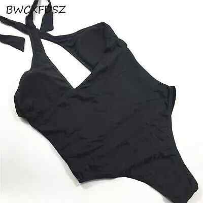 moda mare costume intero monokini elegante nero forato incrocio ...