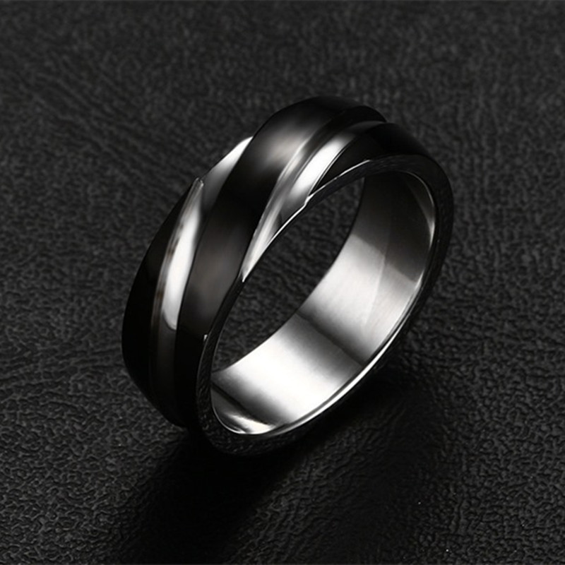 6mm Silver & Black Twill Band Men Women's Wedding Engagement Gift Ring ...