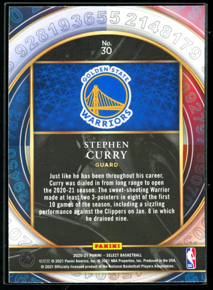 2020-21 Panini Select Stephen Curry Numbers #30 | eBay