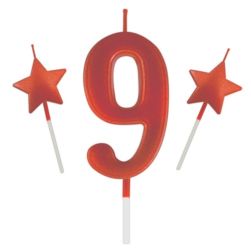 2.75in Red Number 9 Birthday Candles Glitter Red Happy Birthday Cake ...