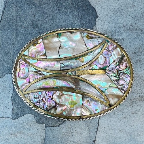 VINTAGE MEXICO SILVER ABALONE SHELL INLAY LARGE BELT BUCKLE | eBay