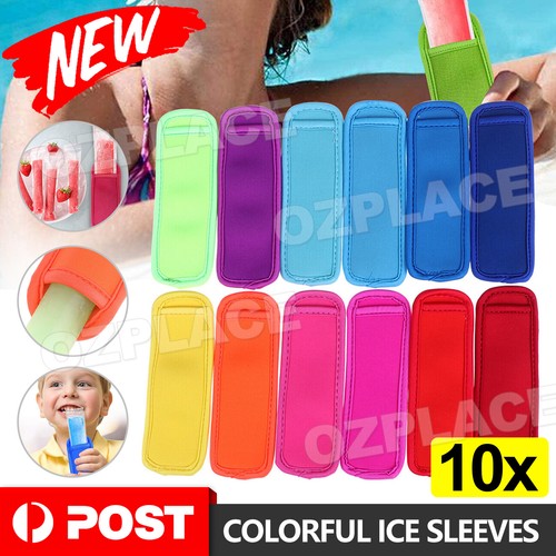 10x Colorful Ice Sleeves Freezer Reusable Summer Icy Block Lolly Cream ...
