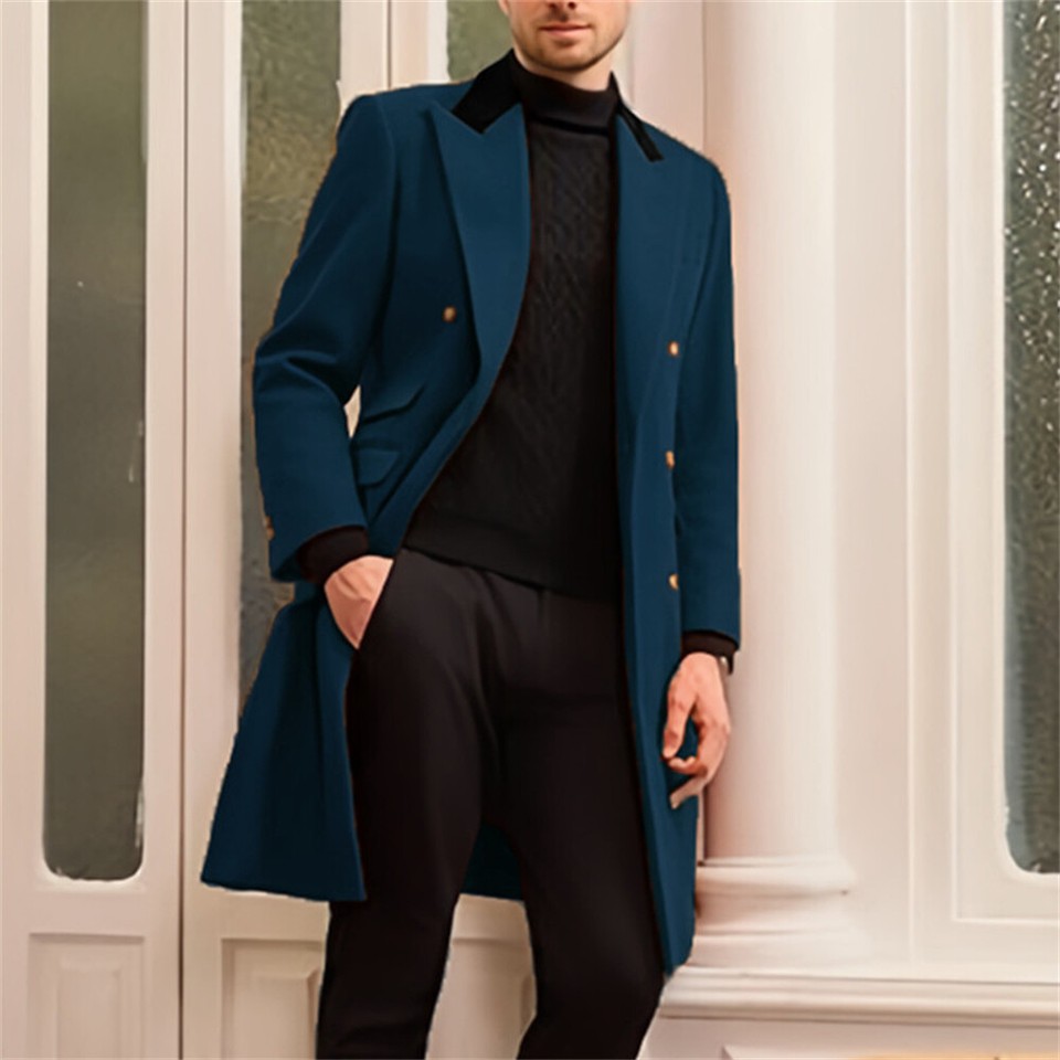 Men's Trench Coat French Business Overcoat Winter Warm Woolen Coat | eBay
