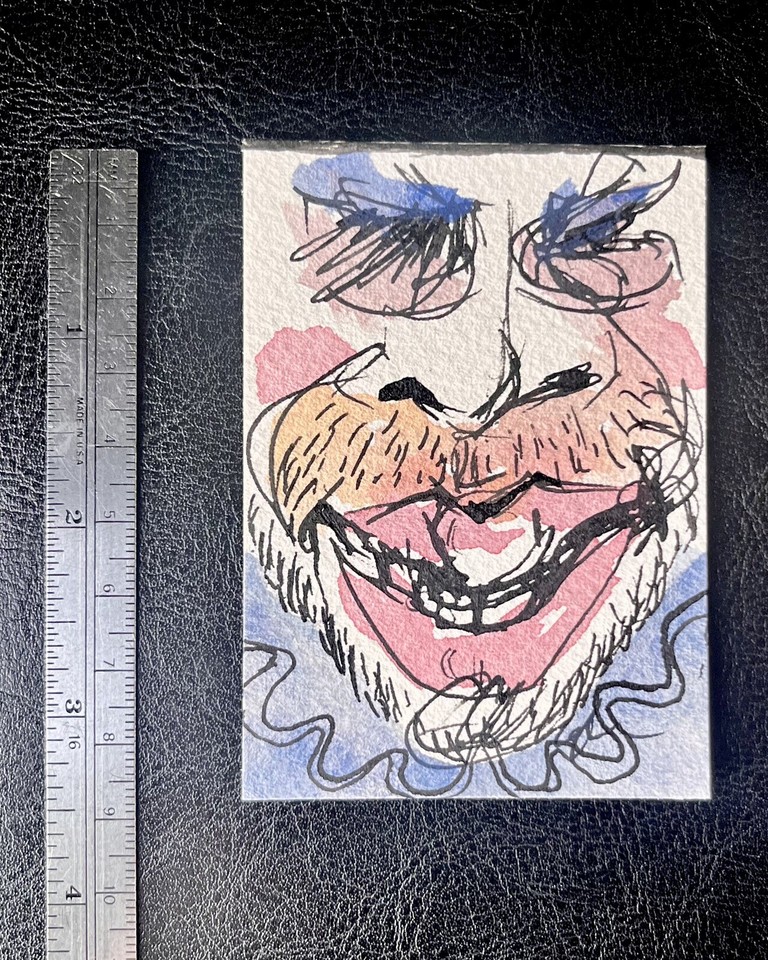 clown in a cornfield ACEO Original Watercolor Ink Painting ATC Artist ...