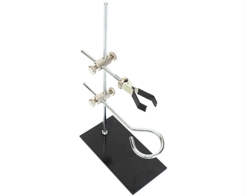 Lab Beakers With Stands And Clamps Chemistry Apparatus. Clamp And