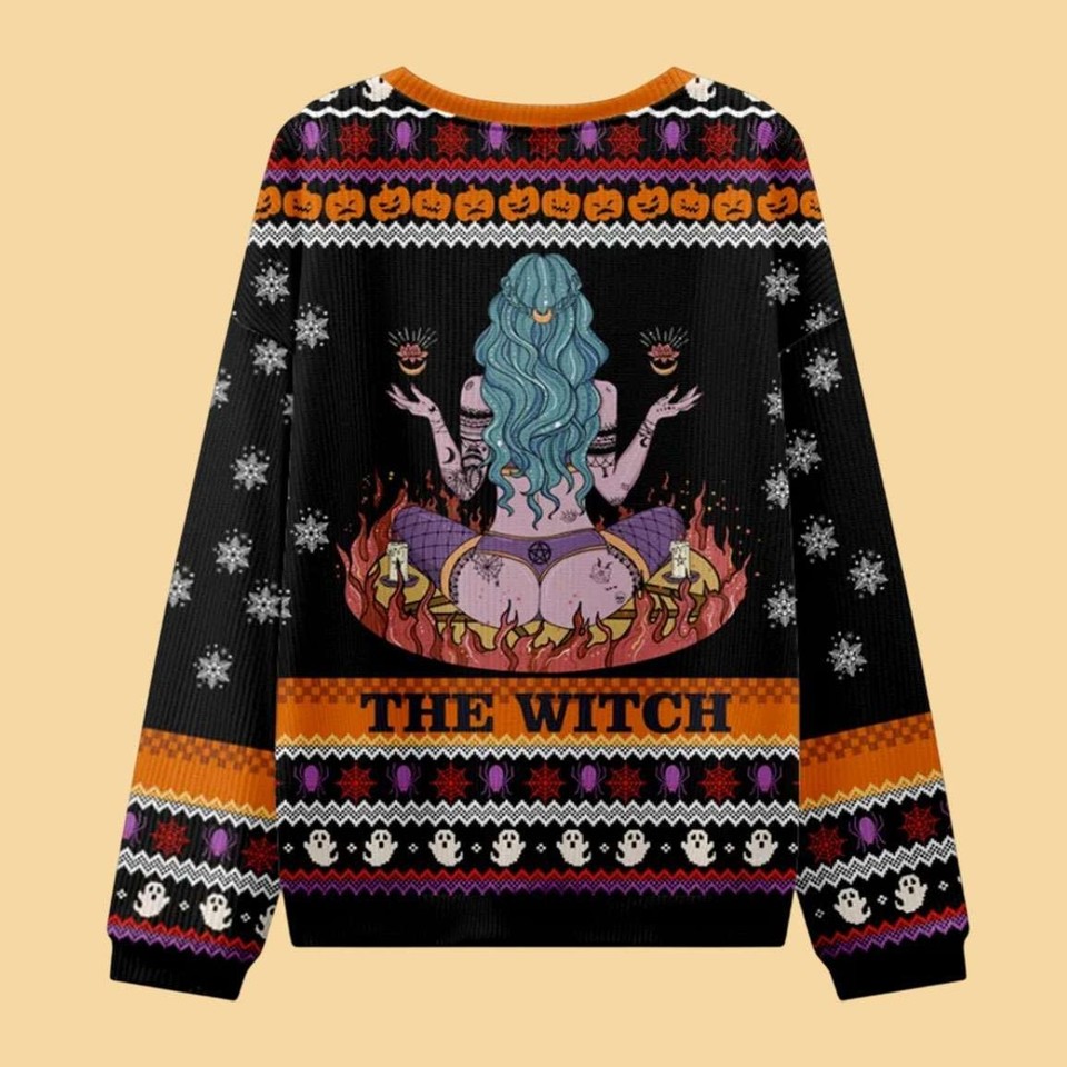Witchy Christmas Sweater Gothic Holiday Pullover Halloween Theme Knit ...