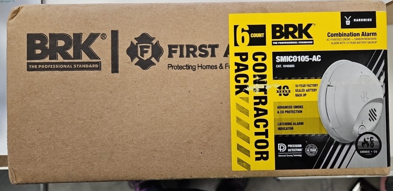 First Alert BRK SMICO105-AC Smoke/Carbon Mono Alarm Pack of 6 Pieces ...