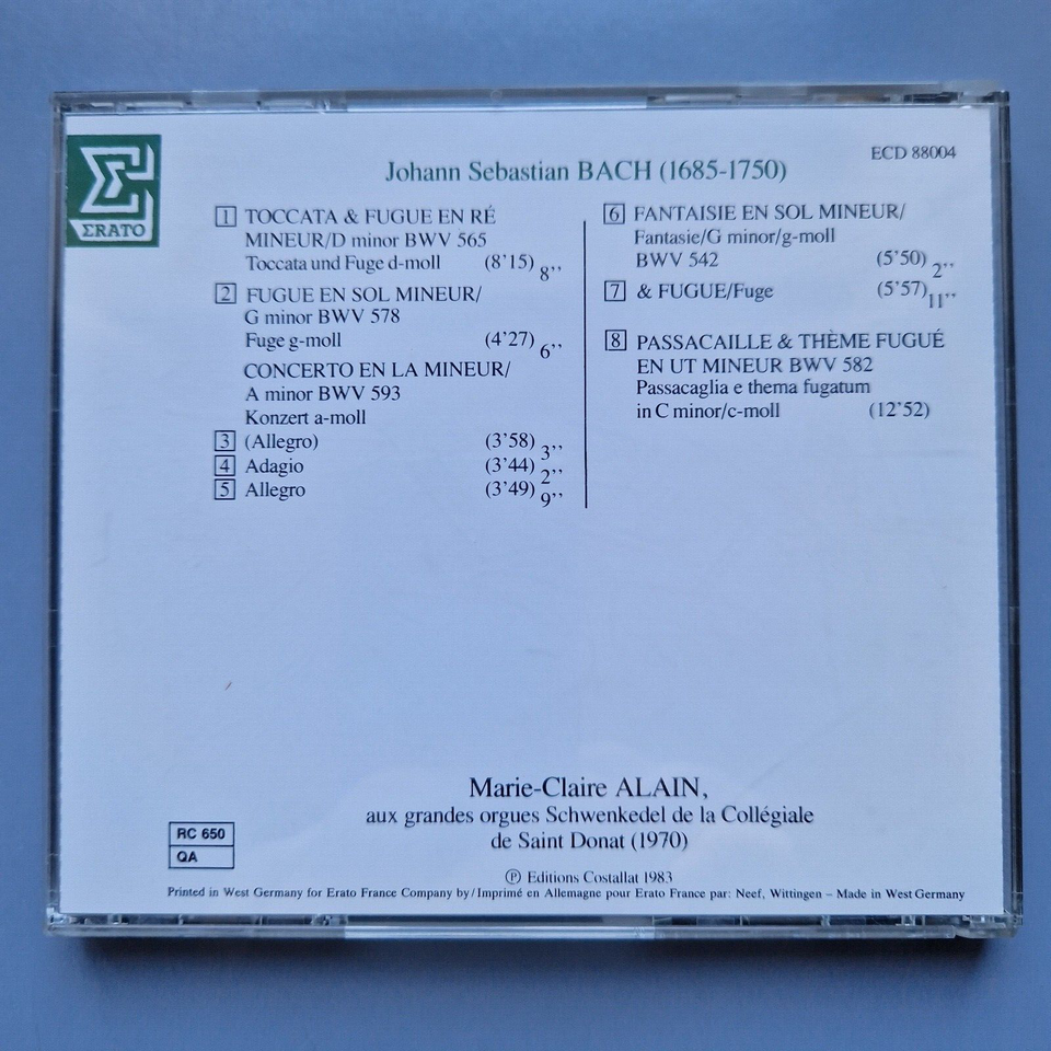 J.S. Bach Marie-Claire Alain Toccata & Fugue Passacaglia Fugue ...