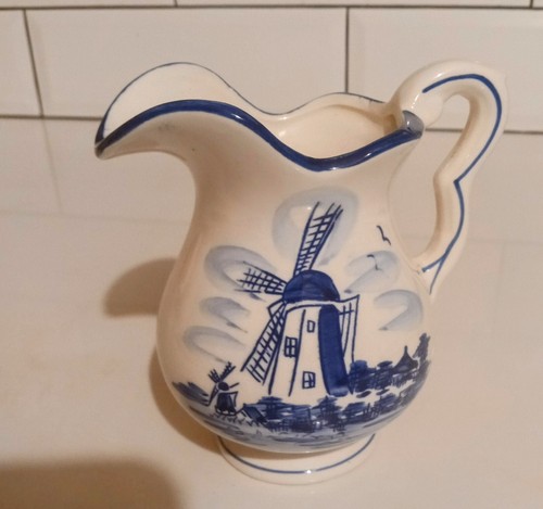 Vintage Dutch Delft Blue Pottery Pitcher Blue and White Windmill ...