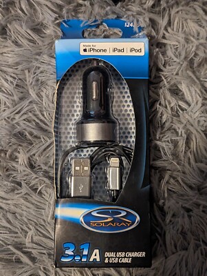 SOLARAY 3.1 A Dual USB Car Charger & Micro USB Cable -Black/Blue- OPEN ...