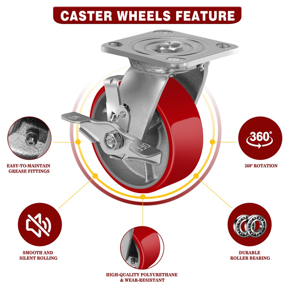 5 Inch Caster Wheels Heavy Duty,Capacity1000-4000LBS | eBay