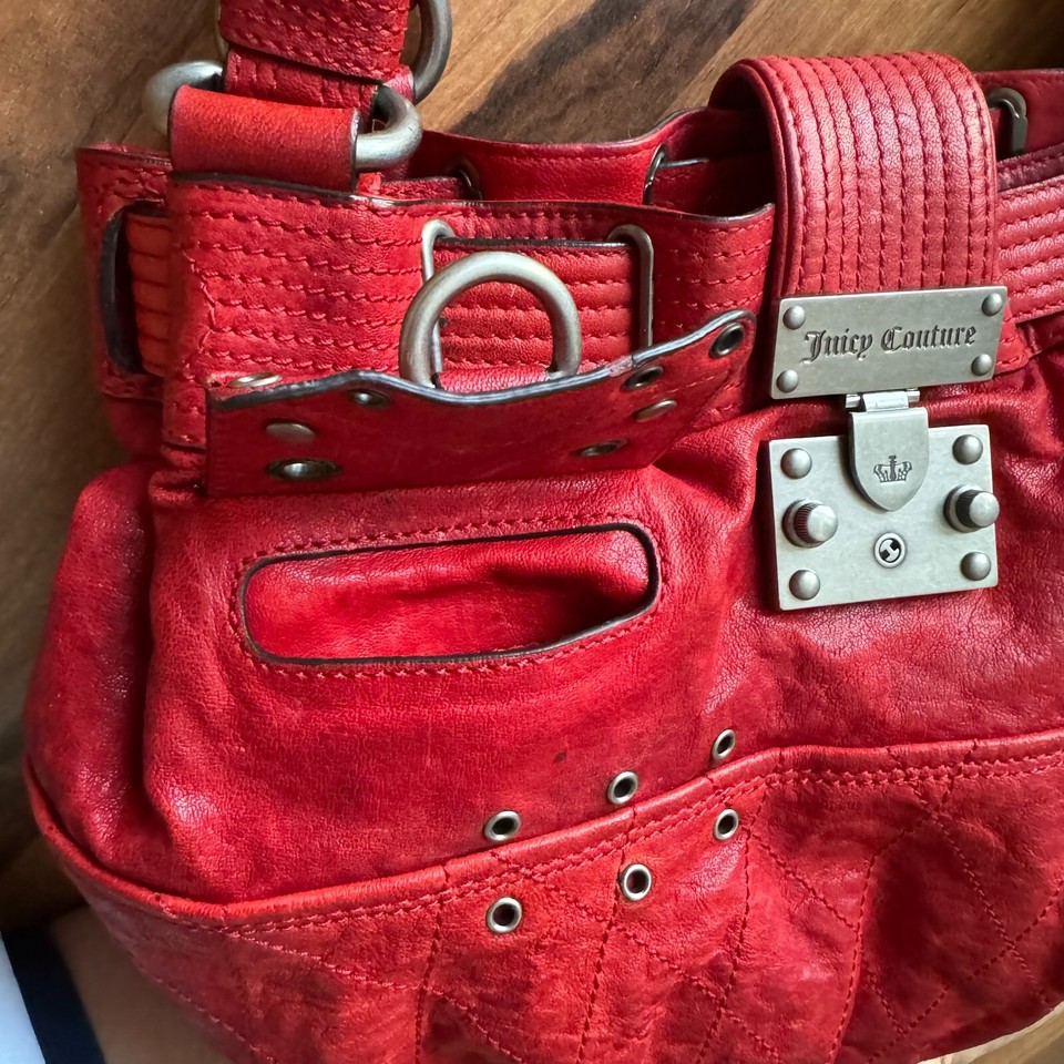 Juicy Couture Vintage Y2K Dark Red Leather Satchel Hand Bag Tote Purse ...