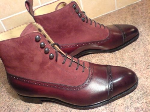 Men's ankle leather boots, Men two tone maroon suede and leather boot ...