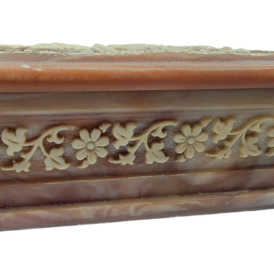 Vintage Large 13" Genuine Incolay Stone Carved Trinket Jewelry White ...