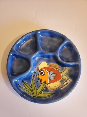 NINO PARRUCCA Ceramic Art Round Section Divided Fish Plate Bowl Signed ...