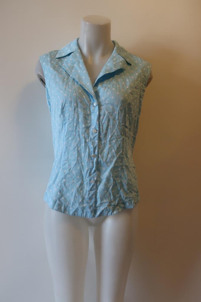 Womens Escada Light Blue White Polka Dot Star Sleeveless Button Top 38 ...