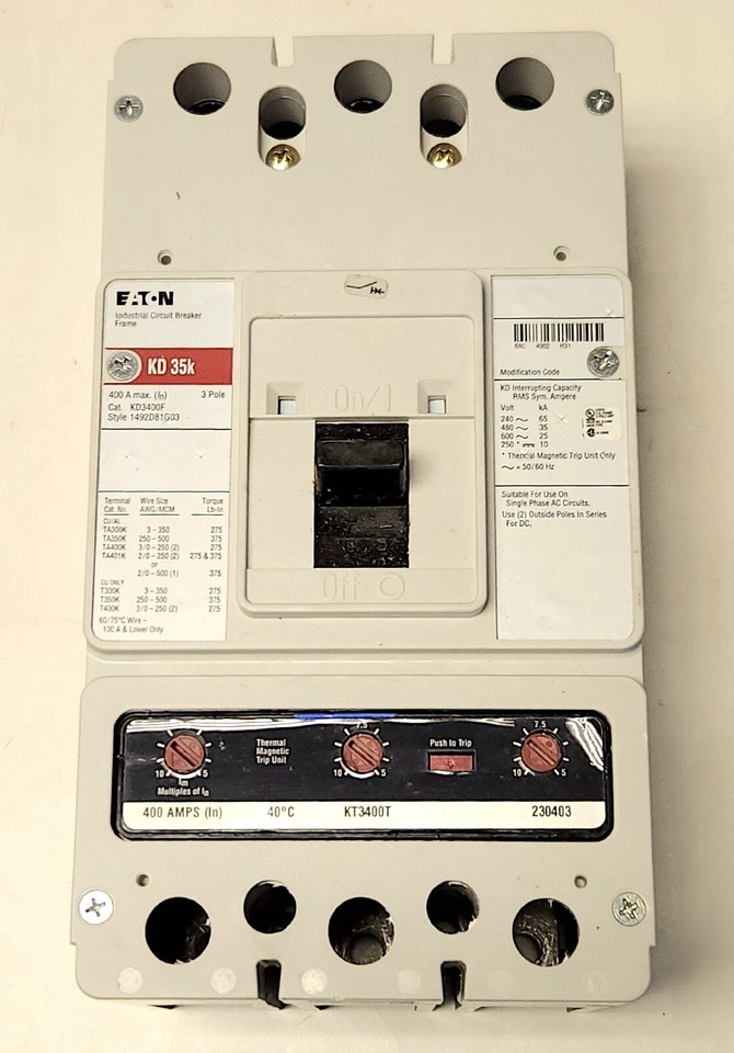 EATON BKKD400 3 Pole 400 AMP KD3400 Main Breaker Panel Kit Type KD W ...