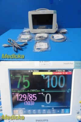 Philips Intellivue MP40 Monitor W/ Leads & MMS; Press and CO Modules ...