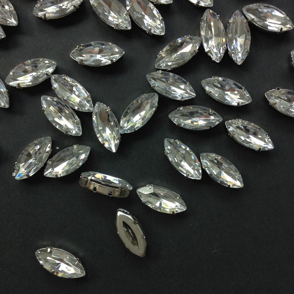 10,or 50 x Acrylic Sew-On Navette Rhinestones/Gems/Jewels/Diamante ...