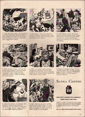 1943 Vintage ad Sanka coffee retro Art Cartoon Pig Cow bed Cute 01/08 ...