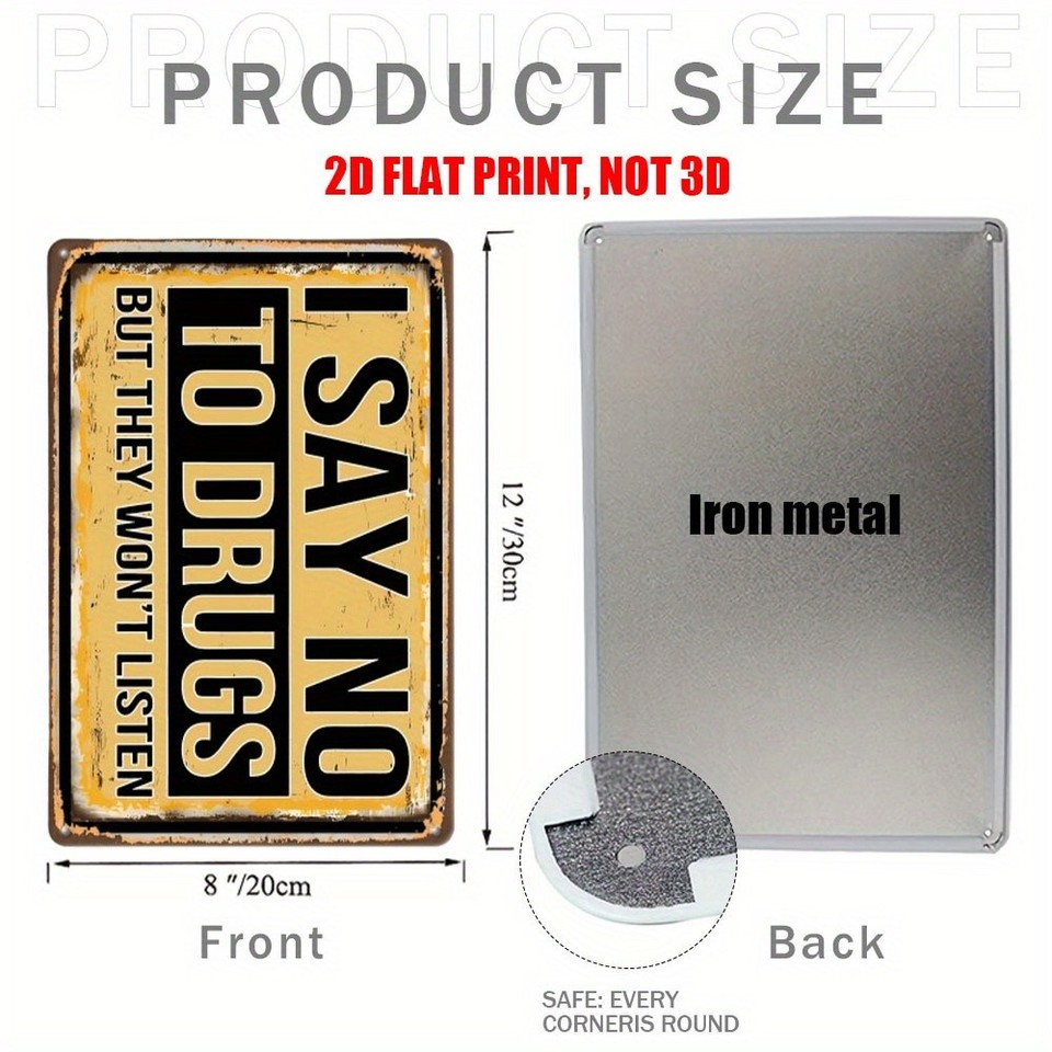 Humorous Anti-Drugs Vintage Metal Sign 2D Flat Print Wall Art Decor for ...