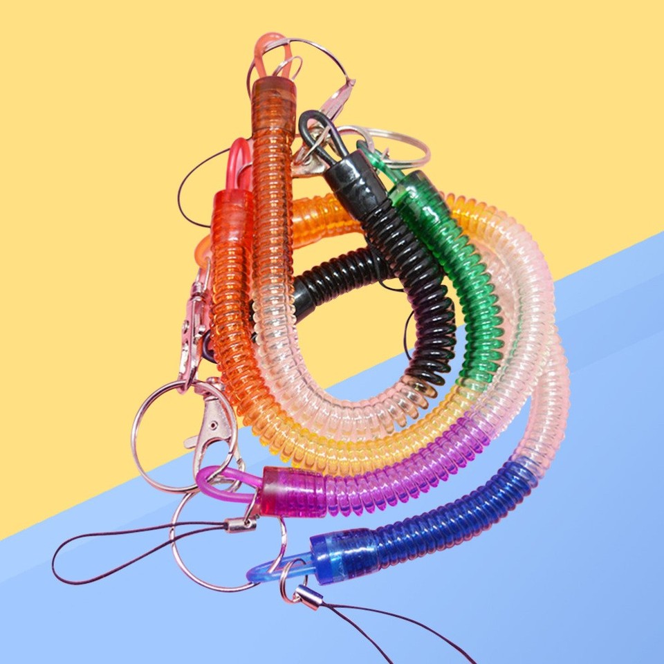 4 Pcs Spring Cord Keychain Carabiner Chains Retractable Coiled Lanyard ...