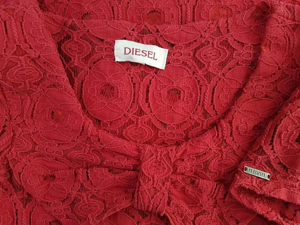 DIESEL Womens Sweater Dress S Red Cotton Short Sleeve Lace embroidery ...