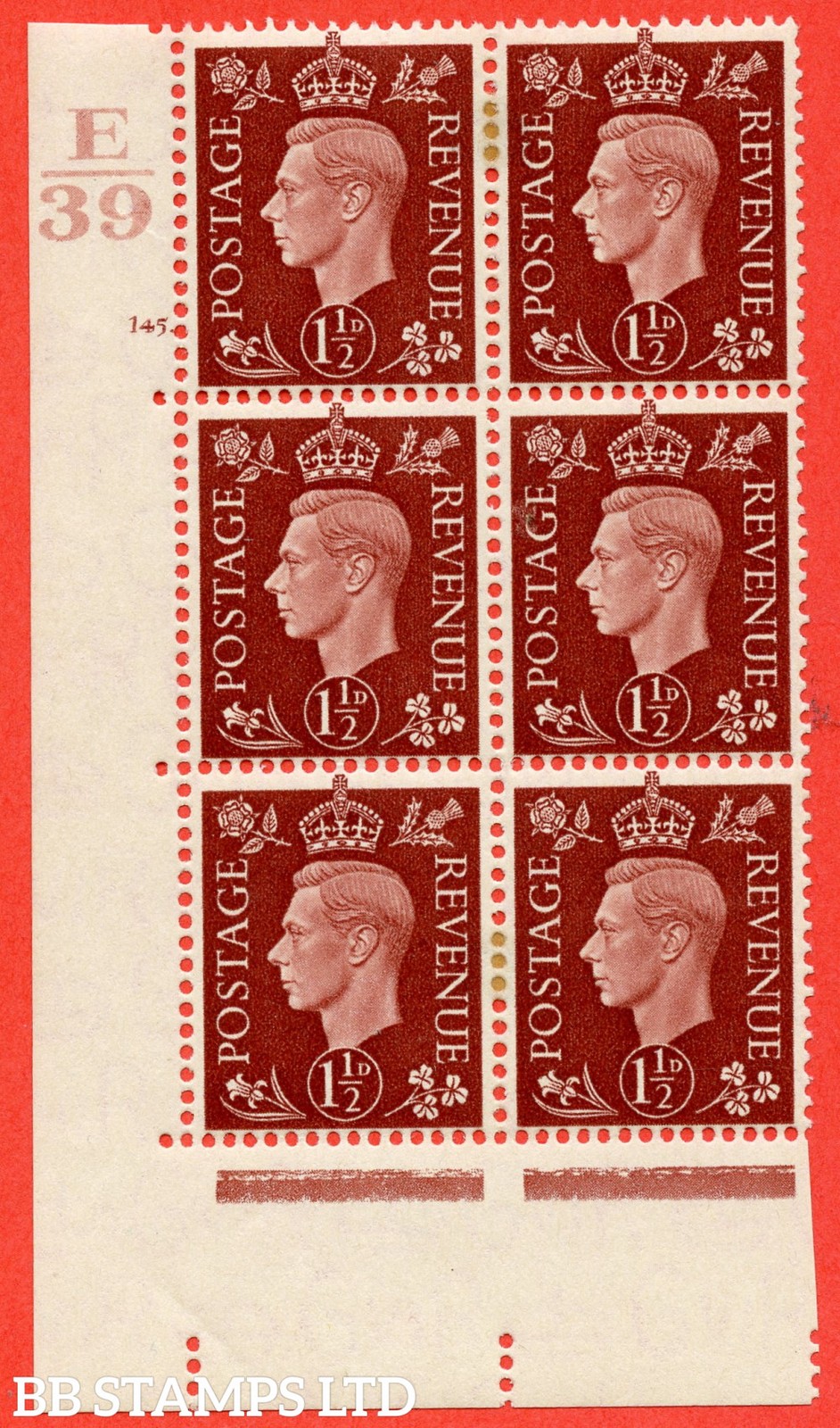 SG. 464. Q7. 1½d Red-Brown. A very fine mounted mint " Control E39 ...