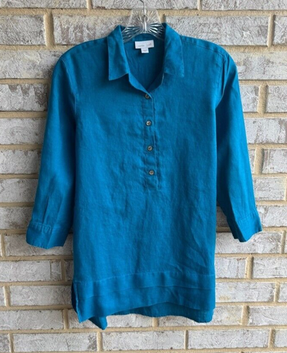 J. Jill Love Linen 3/4 Sleeve 100% Linen Collared Blouse Women's Size ...