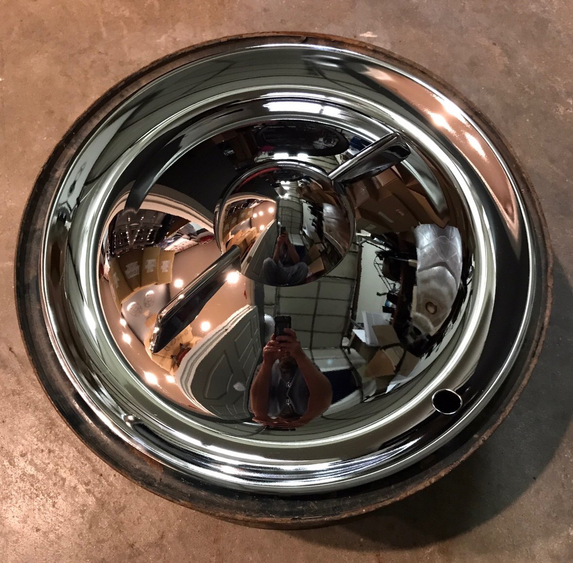 15" United Pacific Single Bar Chrome Bullet FLIPPER Hubcaps Hot Rod Rat ...