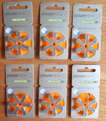 New Lot of 6 Power-One Mercury-Free Hearing Aid Battery Blister-Packs ...
