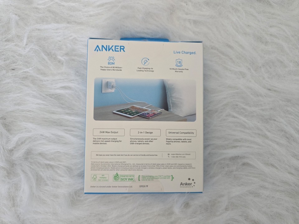 Anker 2-Port PowerPort 24W Wall Charger - White | eBay