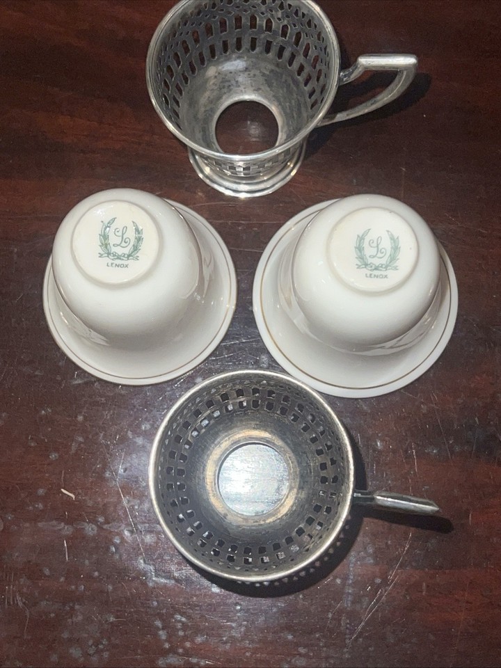 RARE! VINTAGE SET OF 6 STERLING SILVER DEMI / DEMITASSE CUPS WITH LENOX ...