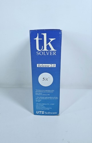 TK Solver Release 2.0 By UTS Software - 5.25" Floppy | eBay