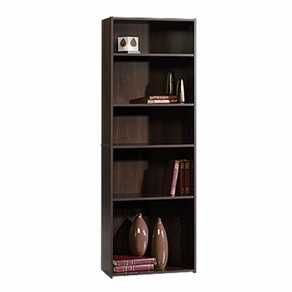 Brown Finish 5 Shelf Bookcase Wooden Bookshelf Adjustable Shelves ...