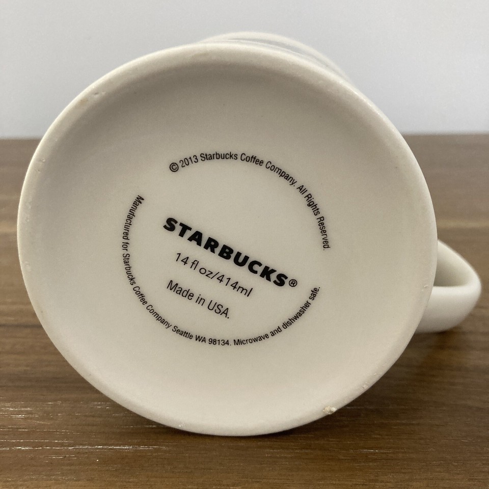 STARBUCKS Large 14 oz Ceramic Coffee Mug Cup Ivory Black Mermaid Logo ...