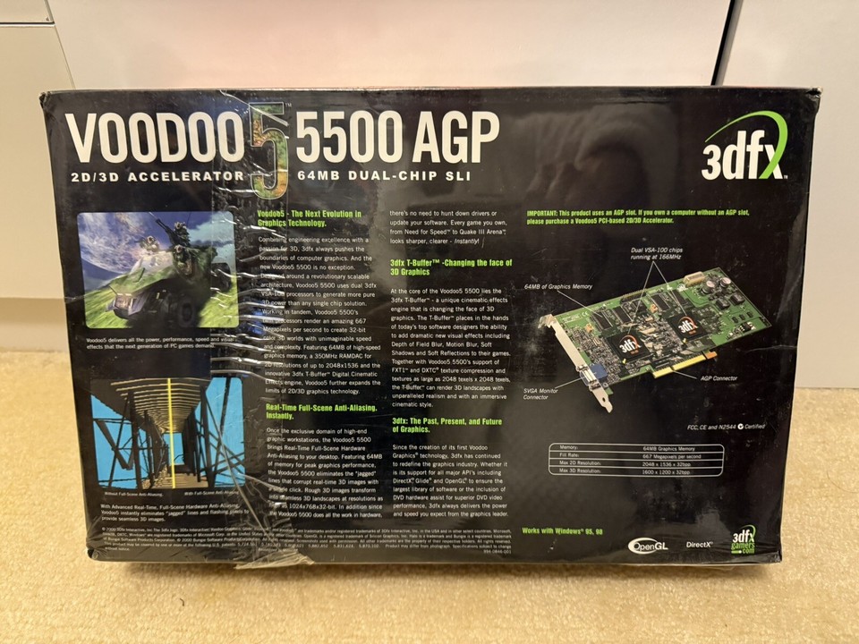 Vintage 3DFX Voodoo 5 5500 64MB AGP Graphics Card w/ Original Box ...
