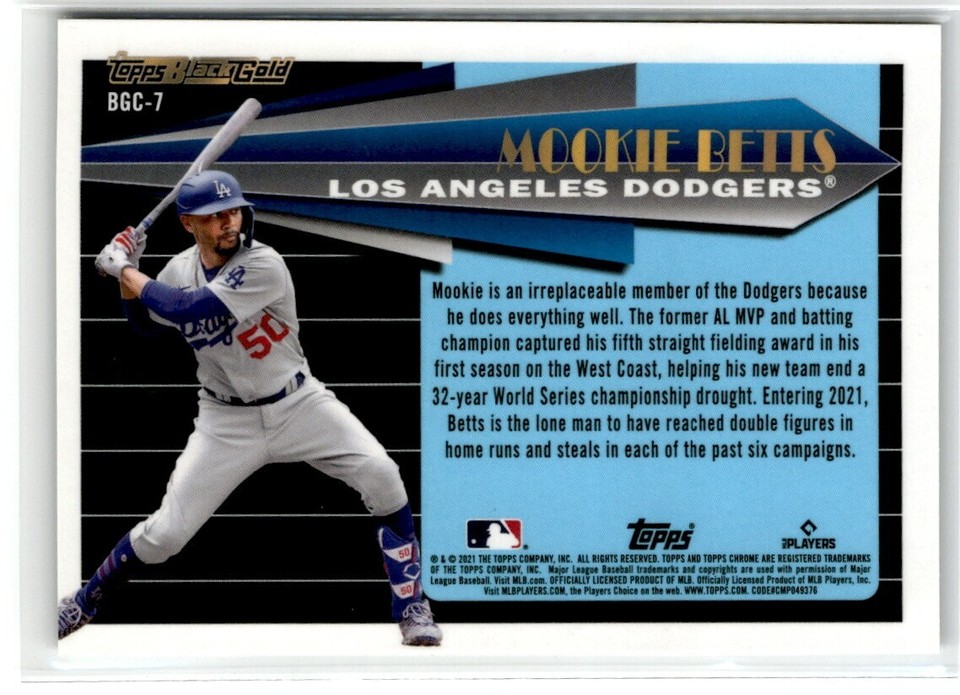 Mookie Betts 2021 Topps Chrome Update Black Gold Insert BGC-7 Dodgers ...