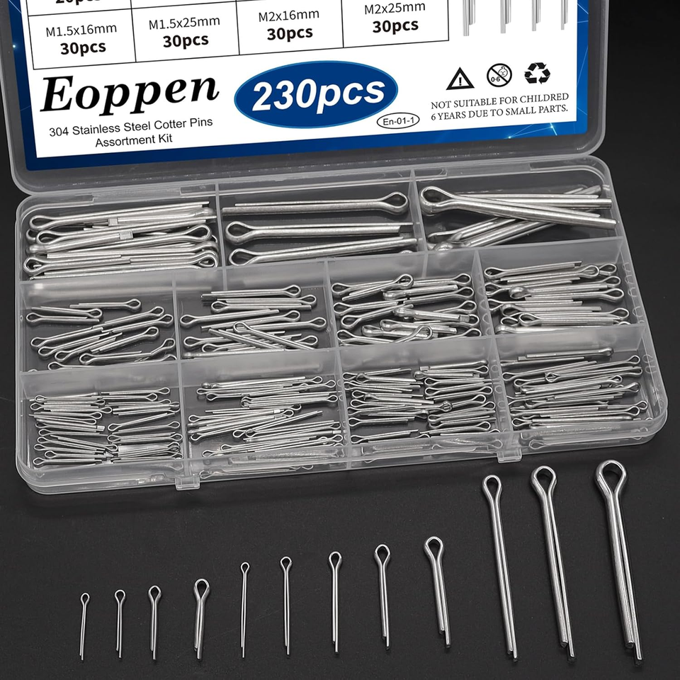 230Pcs Cotter Pin Assortment Kit - 304 Stainless Steel 12 Sizes Cotter ...