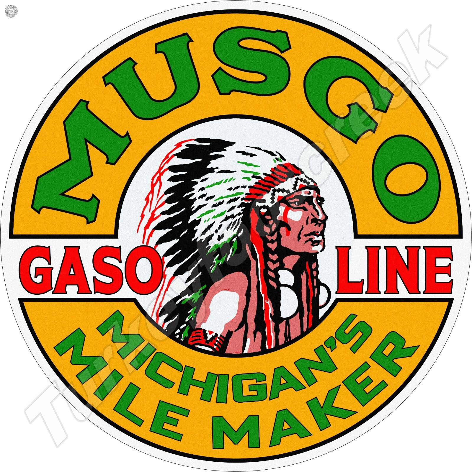 Musgo Gasoline Michigan's Mile Maker Round Metal Sign 2 Sizes To Choose ...