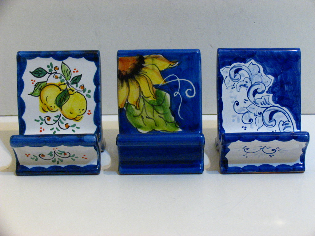 Vietri Lemon Sunflower & Ornate Card Holders Pottery Hand Painted ...