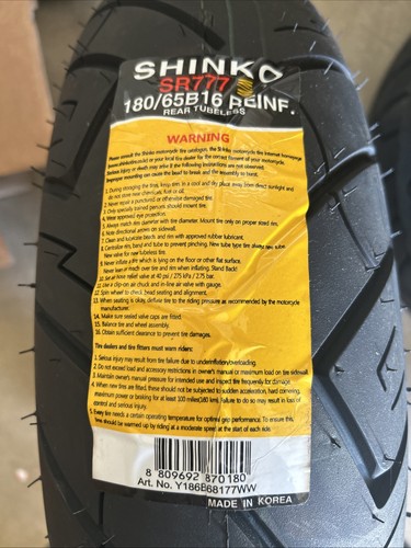 Shinko 180/65B-16 (81H) SR777 777 Rear Tire WhiteWall WW. Read ...