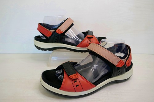 HOTTER WALK 11 CORAL+PINK LEATHER ADJUSTABLE RIPTAPE ACTIVEWEAR SANDALS ...