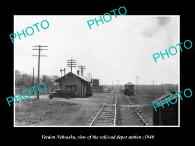 OLD POSTCARD SIZE PHOTO OF VERDON NEBRASKA THE RAILROAD DEPOT STATION ...